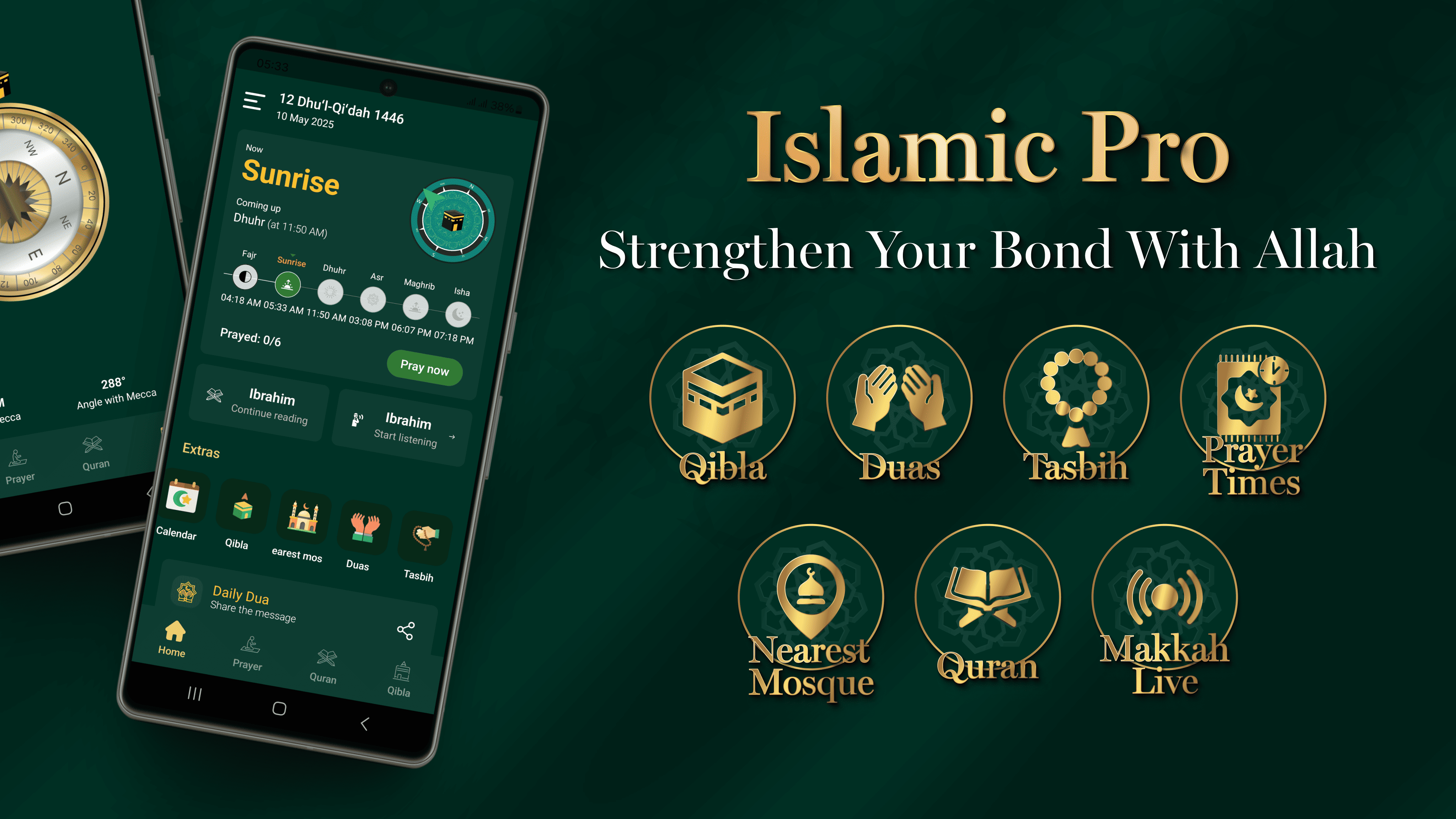 Islamic Pro: Prayer Times, Qibla Direction & Quran App